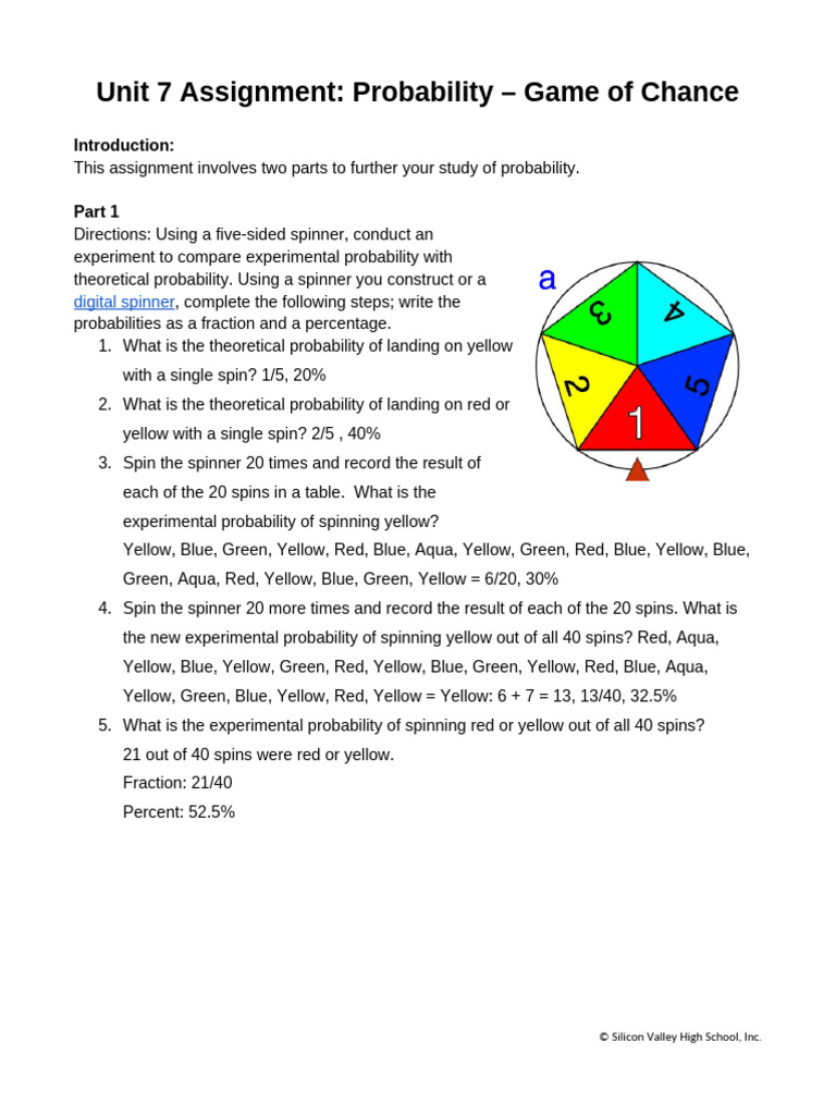 Unit 7 Assignment_ Probability – Game of Chance - Kris Hristov | PDF ...