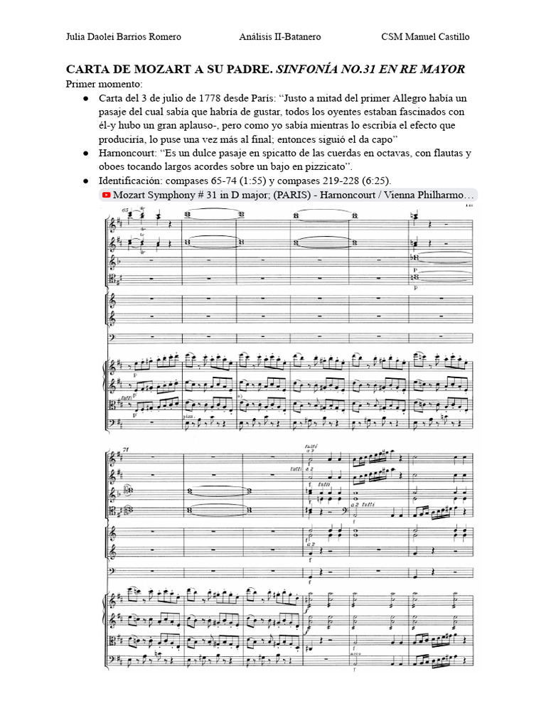 Análisis de la Sinfonía No. 31 de Mozart | PDF