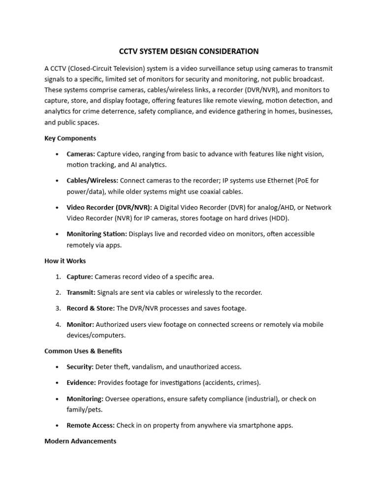 CCTV System Design Essentials Guide | PDF | Closed Circuit Television ...