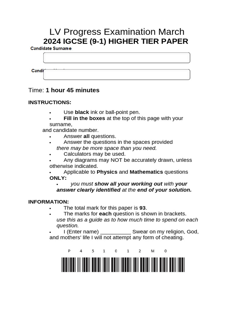 LV Progress Examination March (AutoRecovered) | PDF