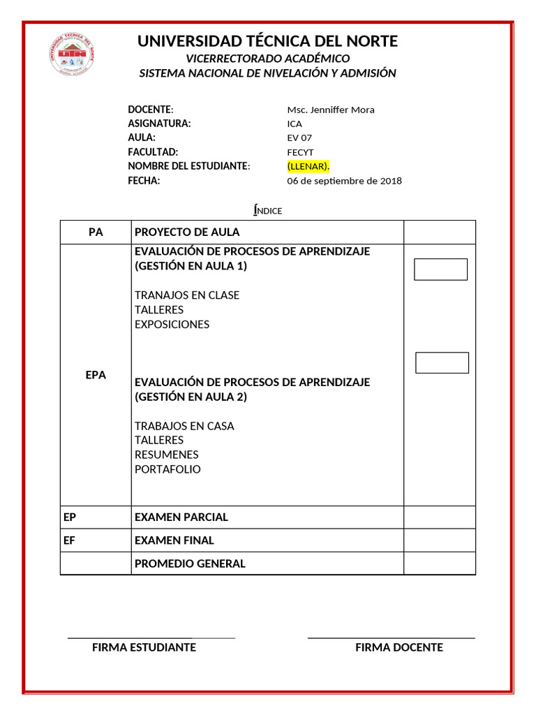 Indice de Notas Estudiantes | PDF