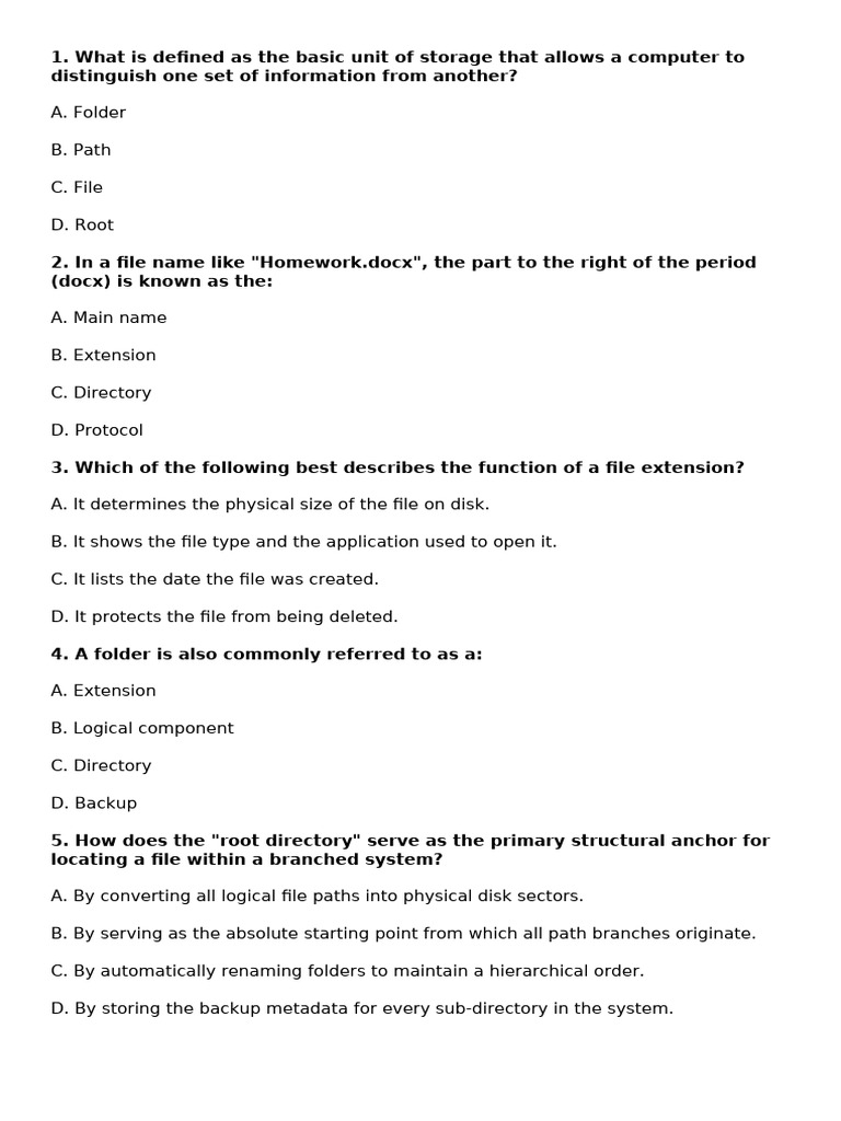 It quiz sheet | PDF | Computer File | Backup