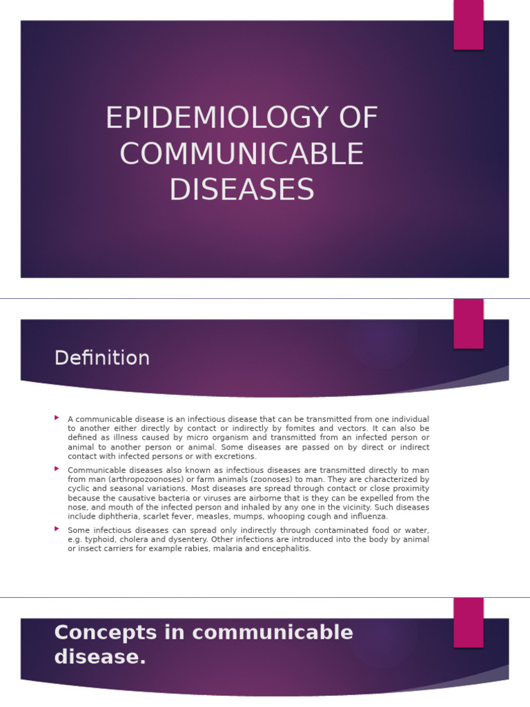 Communicable Diseases: Epidemiology Overview | PDF | Infection | Pathogen