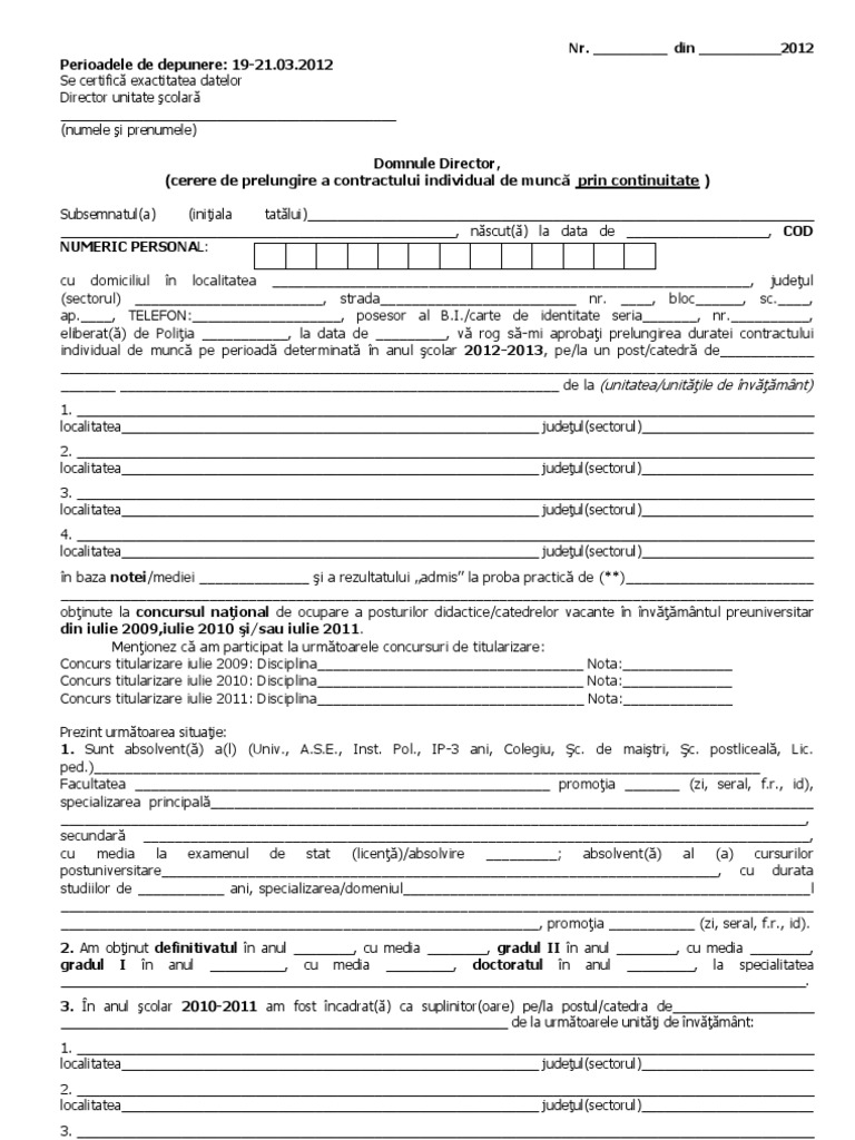 Model Cerere Continuitate