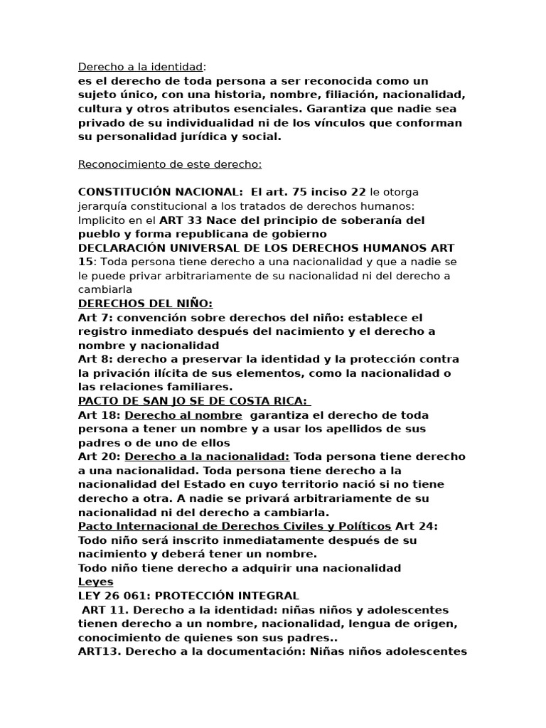 Derecho A La Identidad | PDF | Nacionalidad | Derechos de los niños
