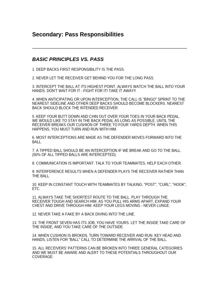 Secondary Pass Defense Responsibilities | PDF | Sports | American Football