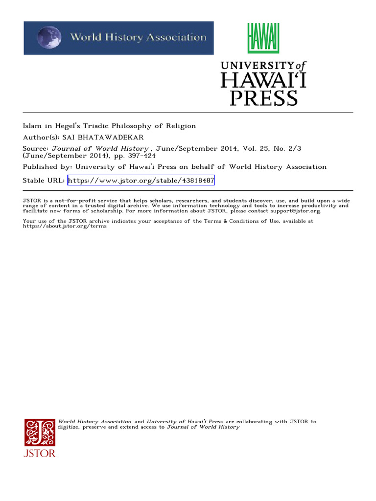 Islam in Hegel's Triadic Philosophy of Religion (MKL) | PDF