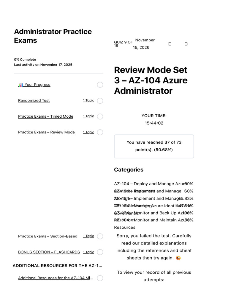 Review Mode Set 3 - AZ-104 Azure Administrator - Tutorials Dojo | PDF ...