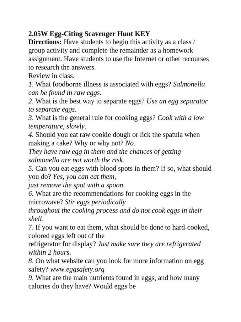 2.05W Egg-Citing Scavenger Hunt KEY | PDF | Foods