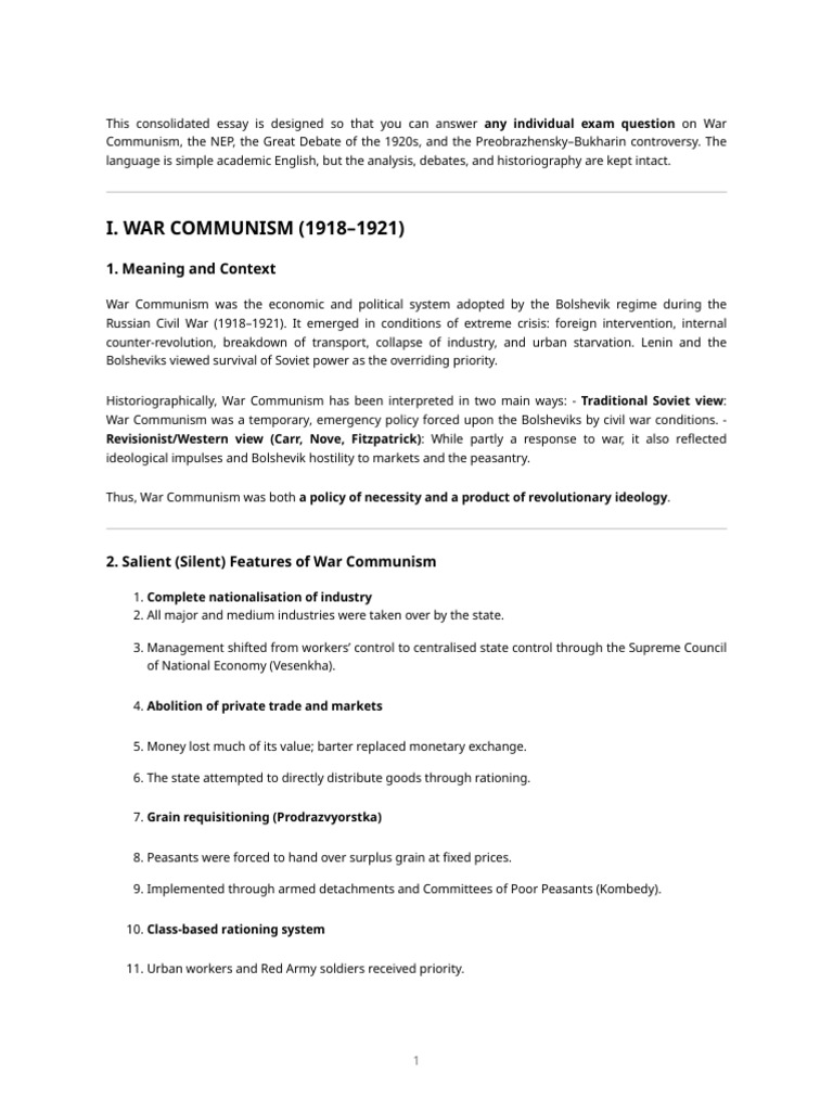 War Communism and NEP Analysis Guide | PDF | Communism | Socialism