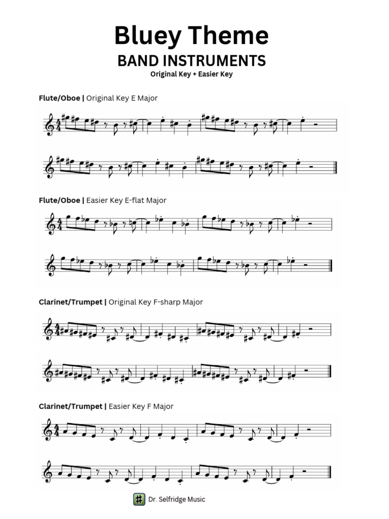 Bluey Theme - All Band Instruments | PDF