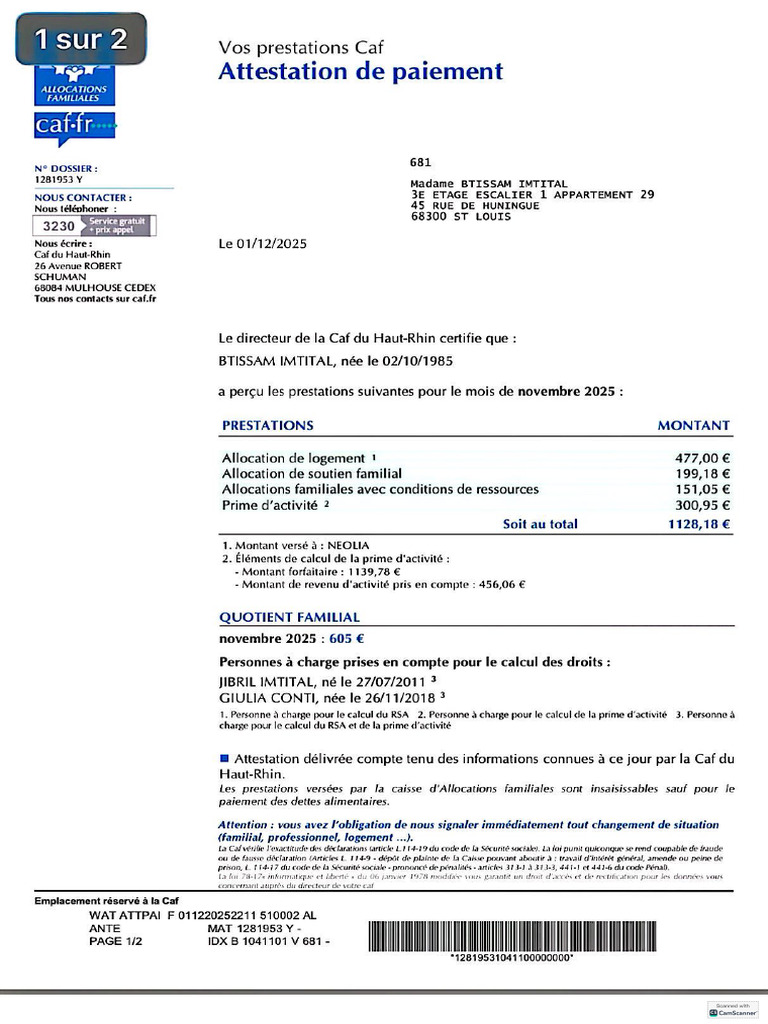 Attestation Caf | PDF