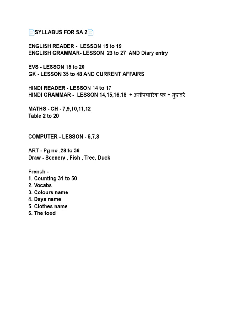 SA2 Syllabus | PDF