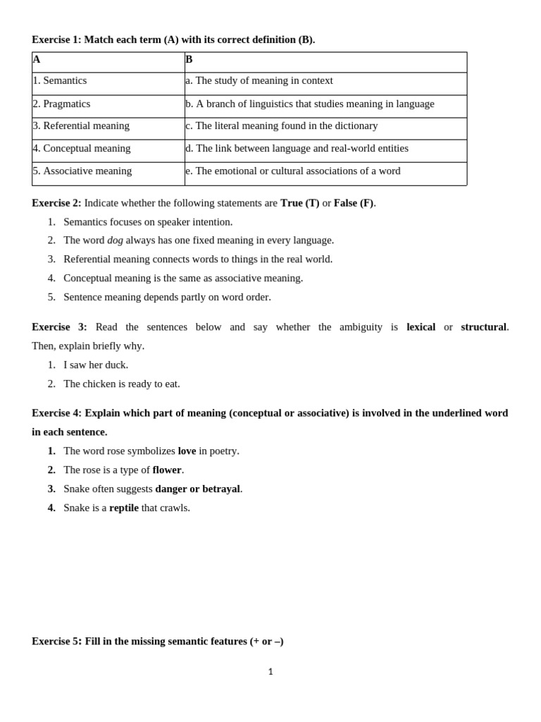 Exercises (Semantics S1) (1) | PDF