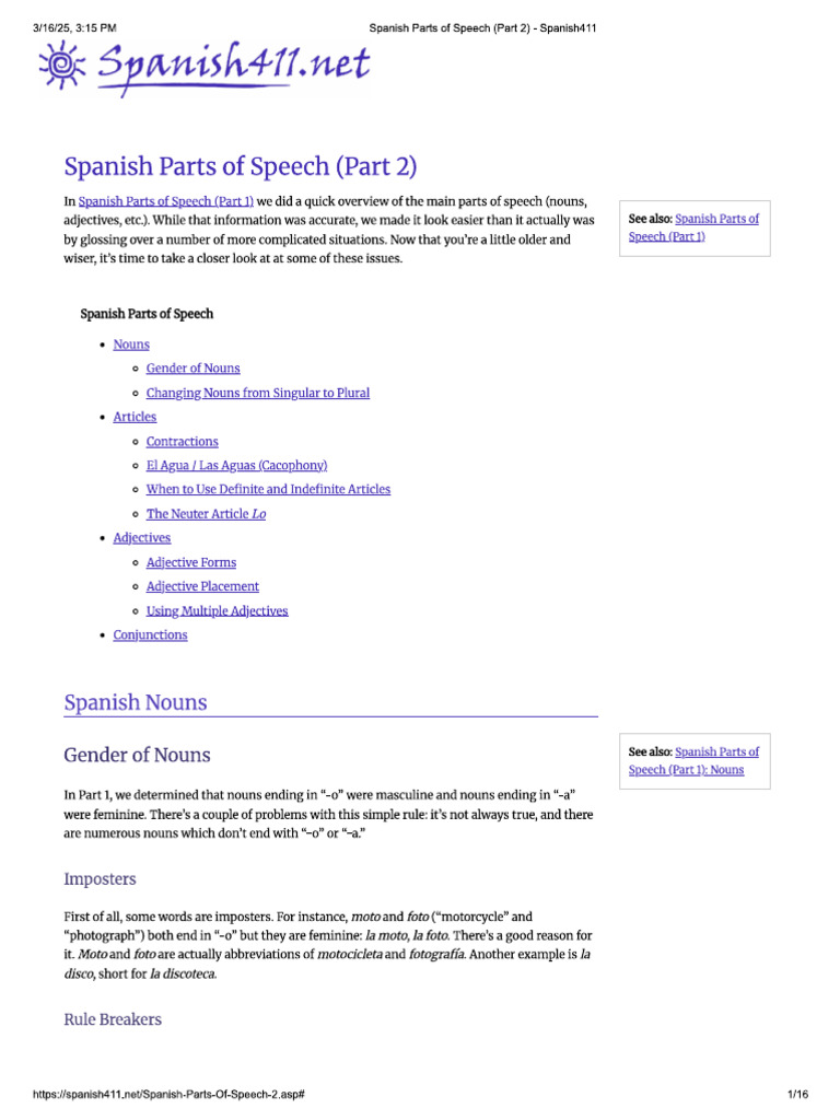 Spanish Parts of Speech (Part 2) | PDF