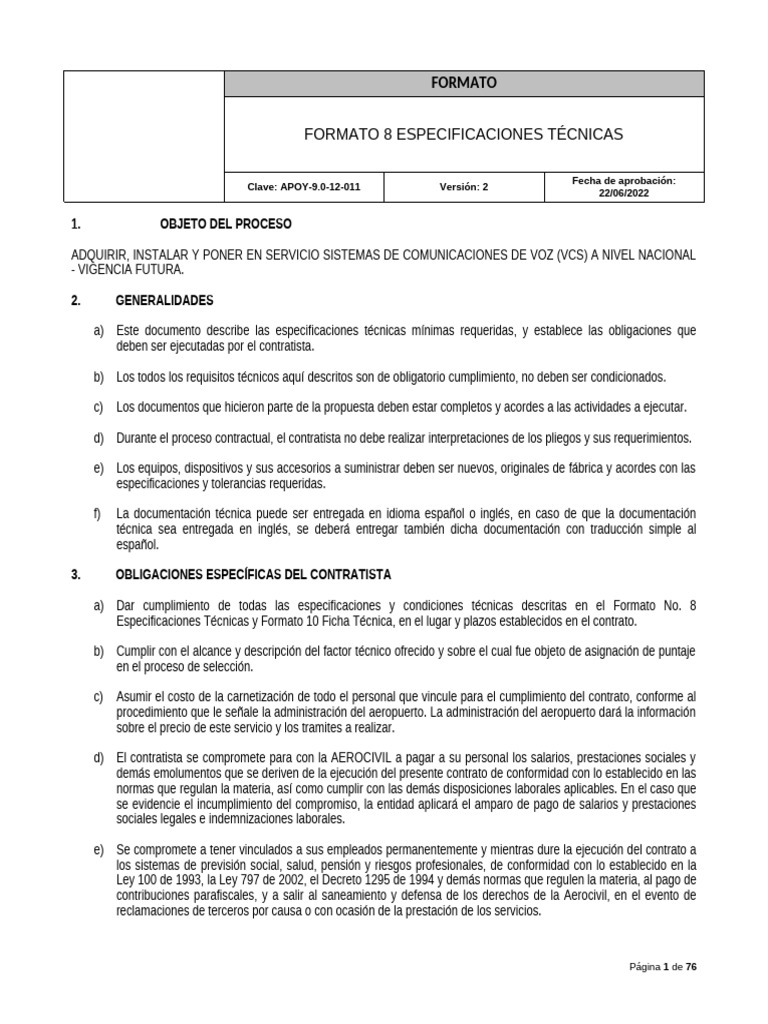 3. Formato 8 - Especificaciones Técnicas v2 VCS (2) | PDF