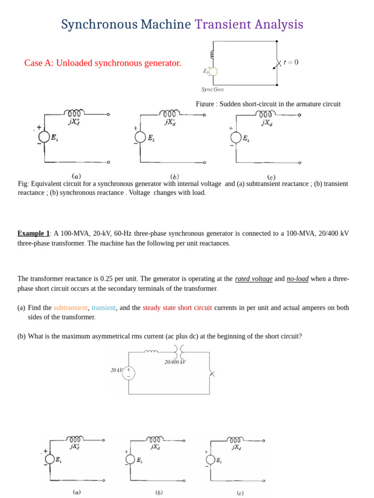 Lecture 6,7 Synchronous Machine Transient Analysis | PDF | Transformer ...