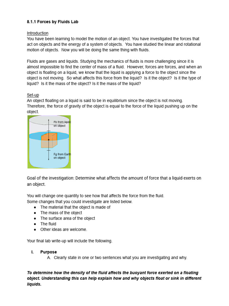 Copy of 8.1.1 Forces by Fluids Lab | PDF | Force | Buoyancy