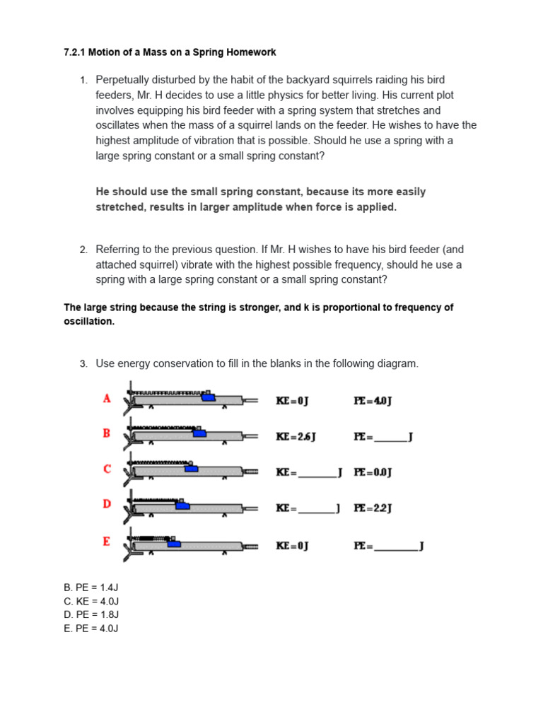 Mass-Spring System Homework Guide | PDF