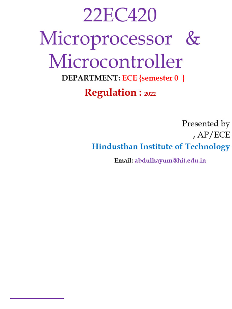 22EC420-MPMC PPT (1) | PDF | Central Processing Unit | Assembly Language
