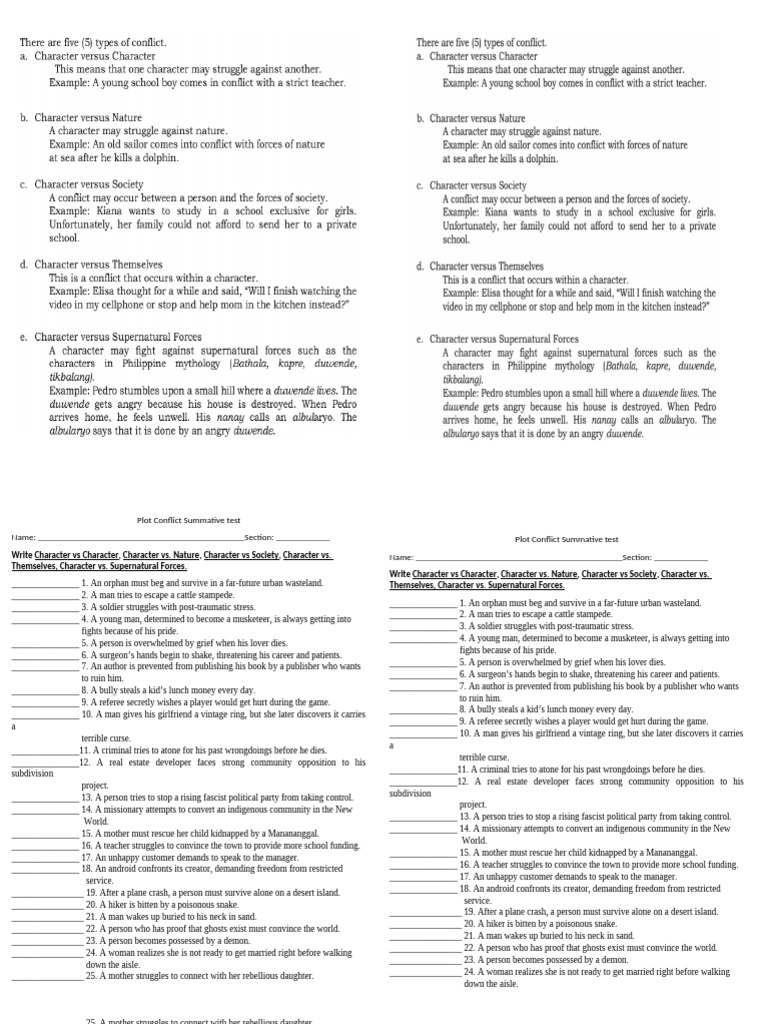 Plot Conflict Types Summative Test | PDF