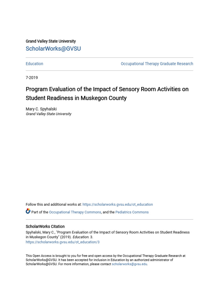 Program Evaluation of the Impact of Sensory Room Activities on St | PDF ...