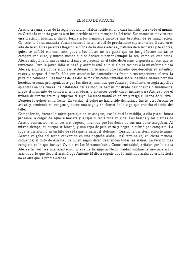 El Mito de Aracne | PDF | Atenea