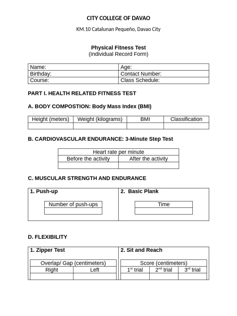 Physical Fitness Test 1 | PDF