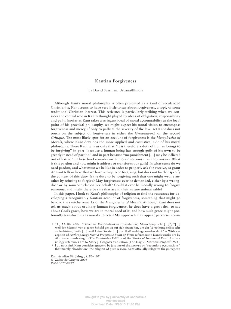 Kant's View on Forgiveness Explained | PDF | Immanuel Kant | Forgiveness