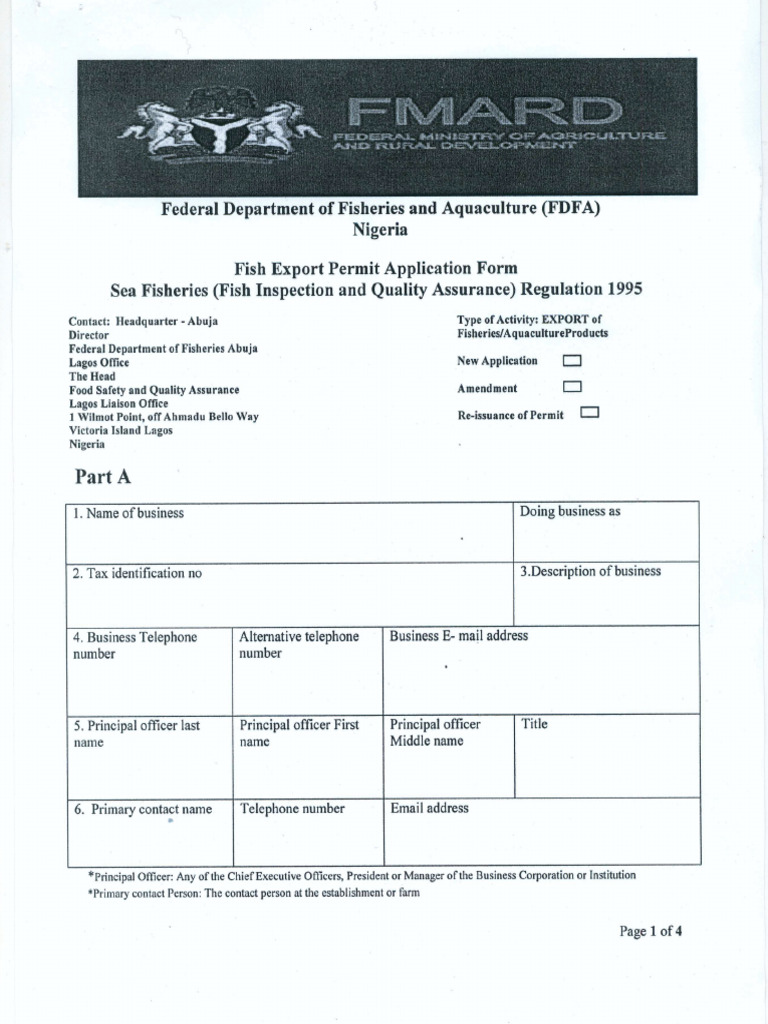 Fisheries Export Certificate Form | PDF