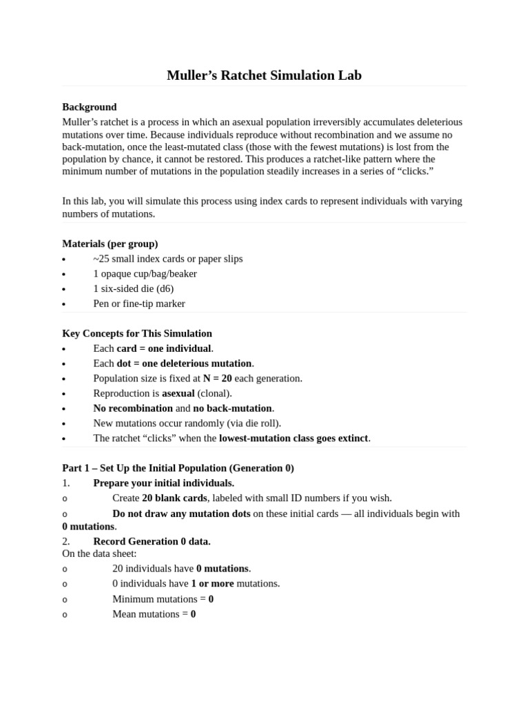 Muller's Ratchet Lab | PDF | Biological Processes | Biological Concepts