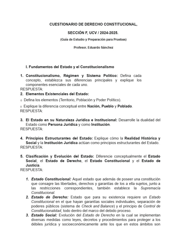 cuestionario-const (1) | PDF | Constitución | Soberanía