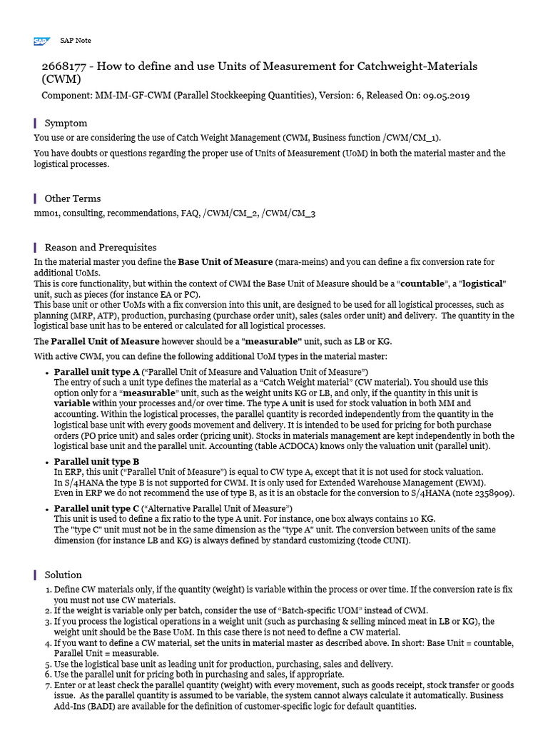2668177 - How to Define and Use Units of Measurement for Catchweight ...