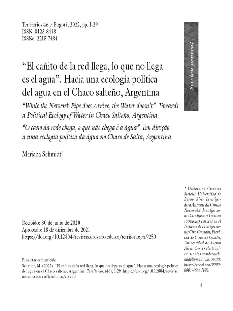 "El Cañito de La Red Llega, Lo Que No Llega Es El Agua". Hacia Una ...