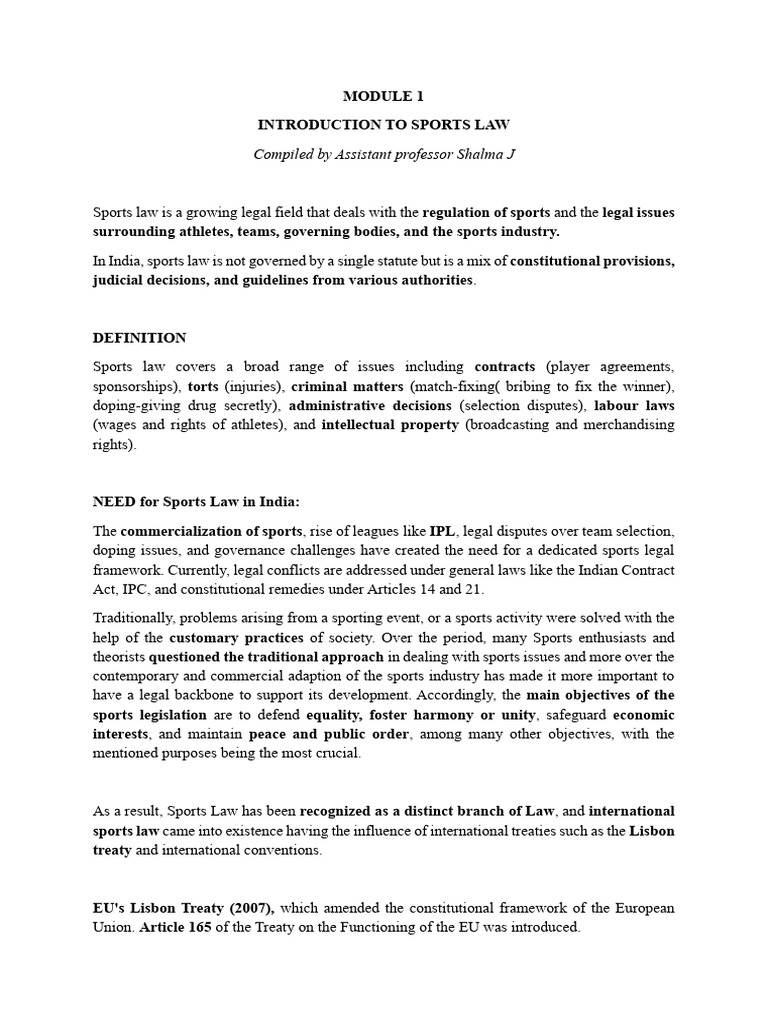 Module 1 Introduction to Sports Law | PDF | Sports | Governance
