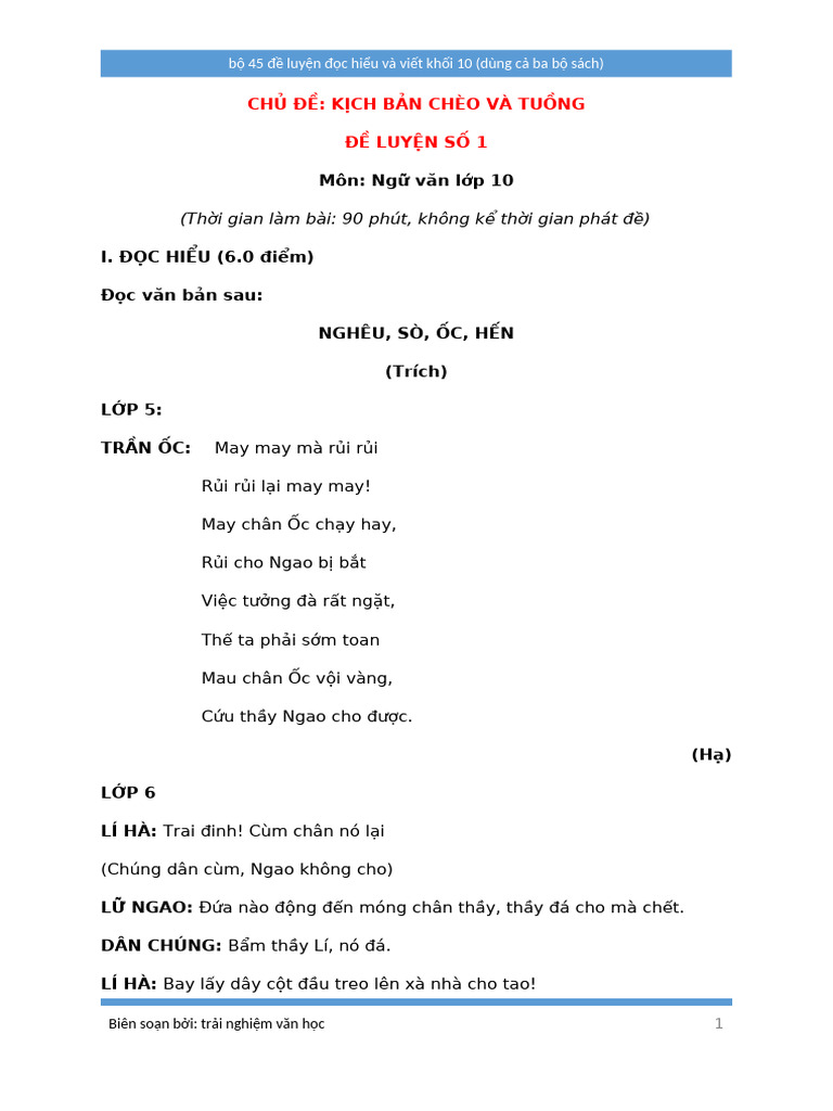 021 - 5. Cheo Tuong. de So 1 | PDF