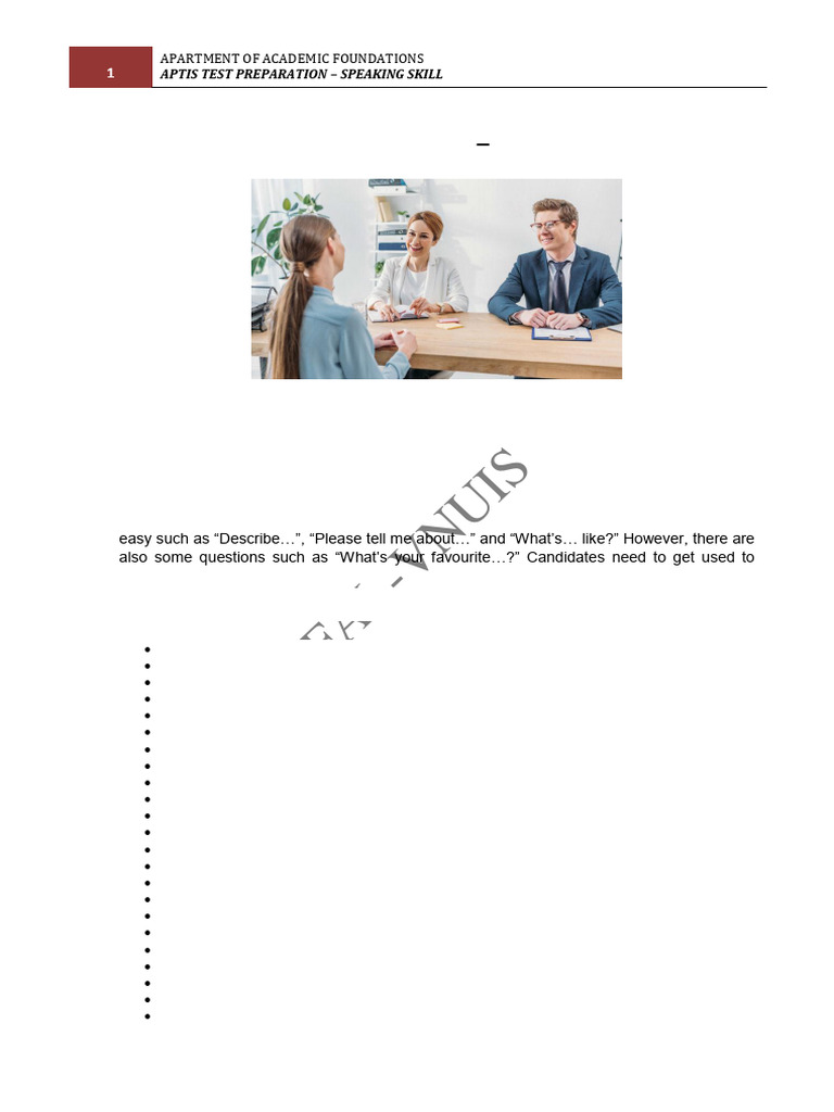 Aptis Speaking Test: Task 1 Guide | PDF | Question | Verb