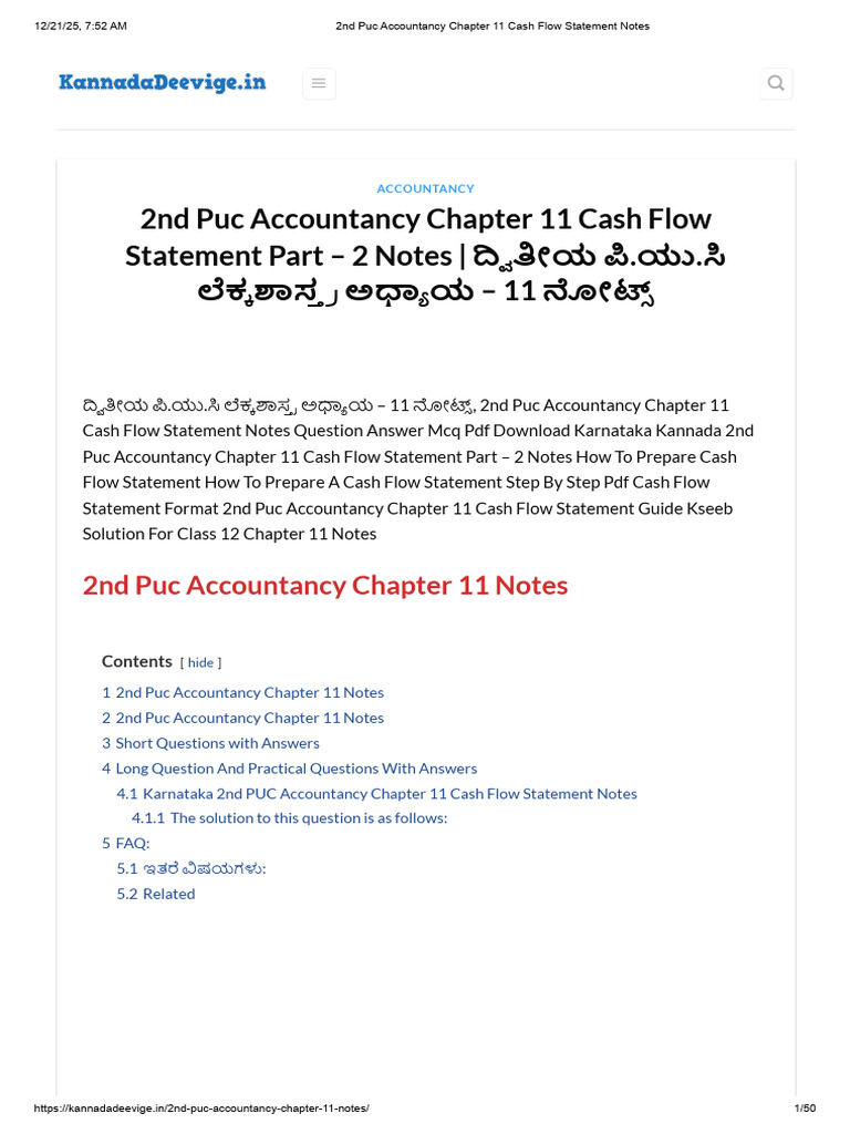 2nd PUC Accountancy Cash Flow Notes | PDF | Expense | Cash Flow Statement