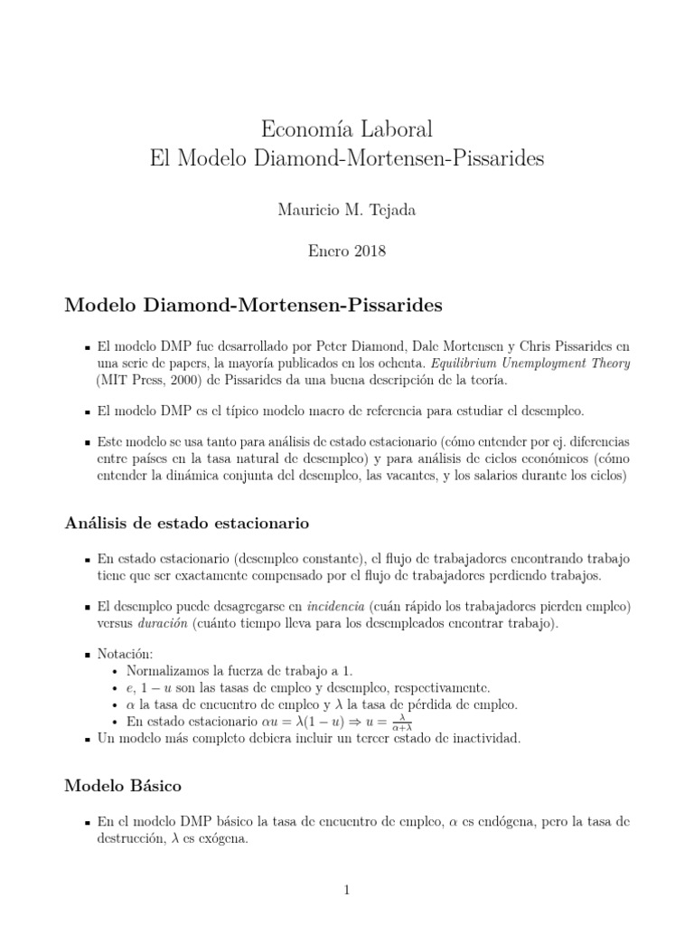 3. El Modelo Diamond-Mortensen-Pissarides | PDF | Desempleo ...