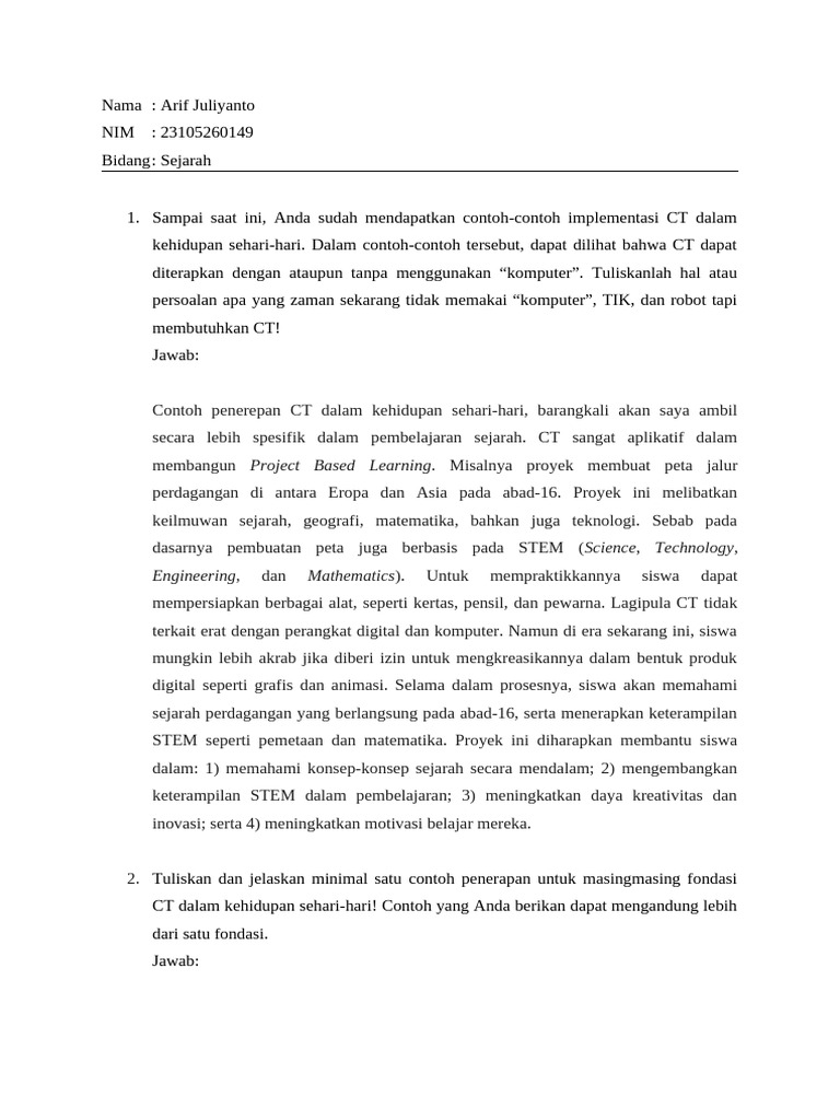 Penerapan CT dalam Pembelajaran Sejarah | PDF