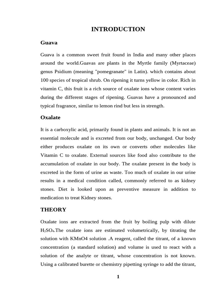 Oxalate Ion Analysis in Guava Fruit | PDF | Titration | Chemistry