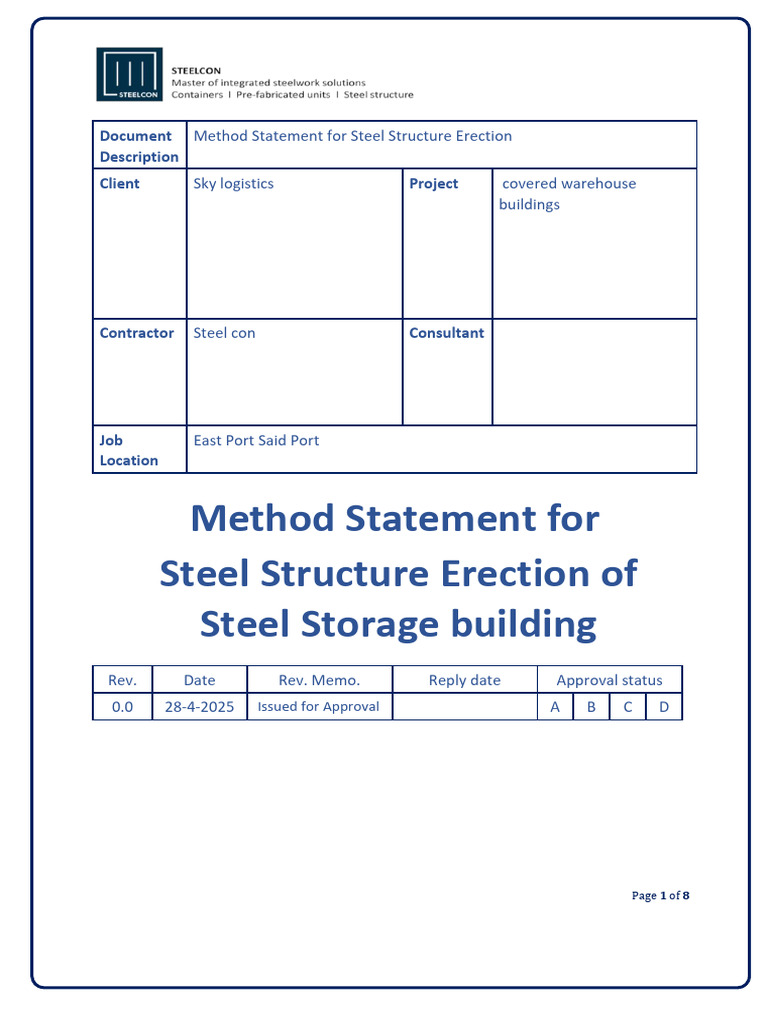 Steel Structure Erection Method Statement | PDF