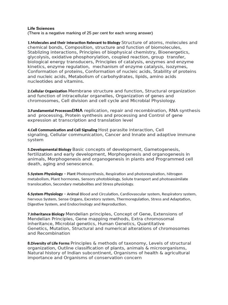 Syllabus Life Science | PDF | Biology | Metabolism