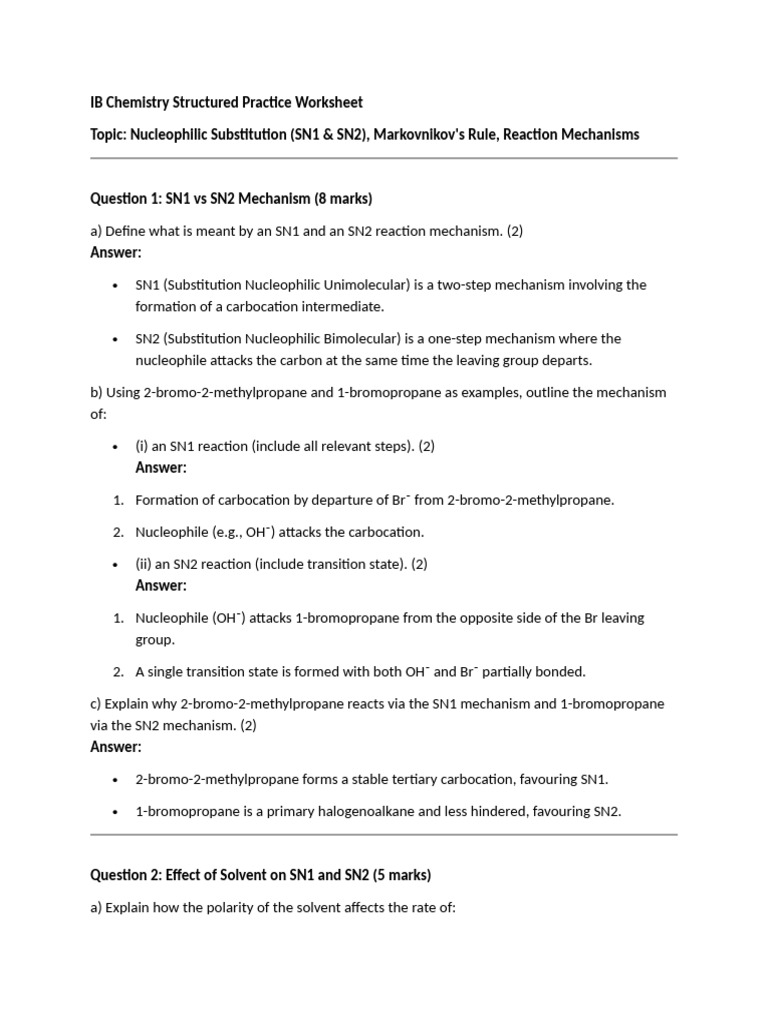 IB Chemistry Structured Practice Worksheet organic | PDF | Chemical ...