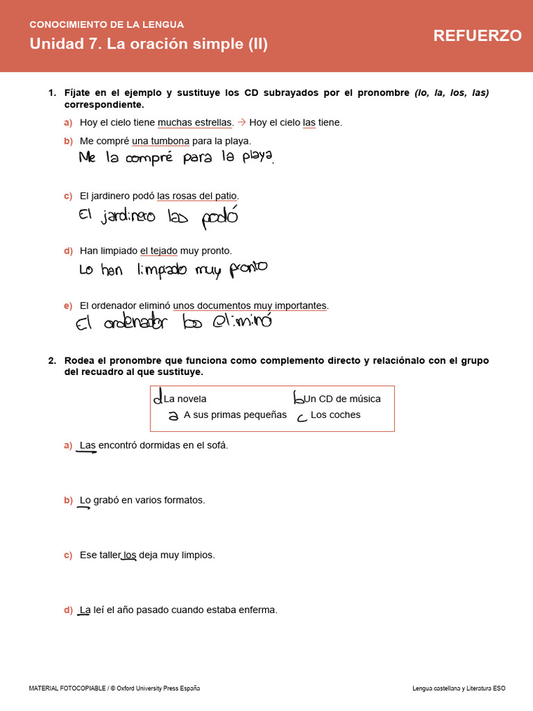 Ejercicios de Complementos Directos e Indirectos | PDF | Objeto ...