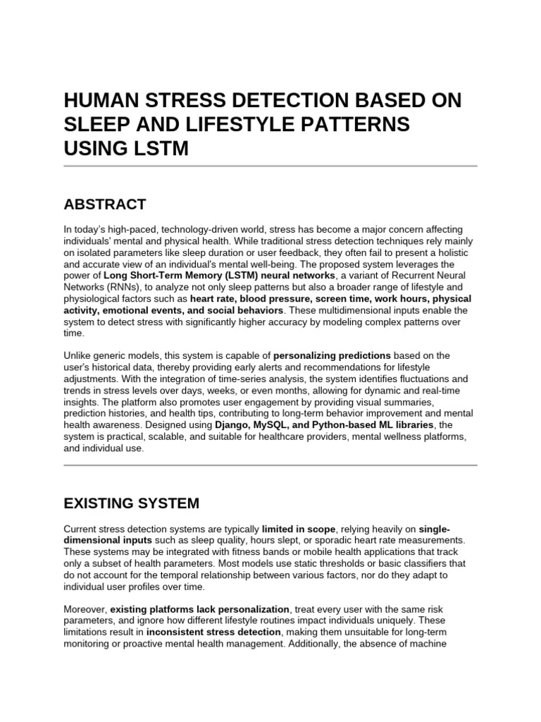 LSTM-Based Stress Detection System | PDF | System | Sleep