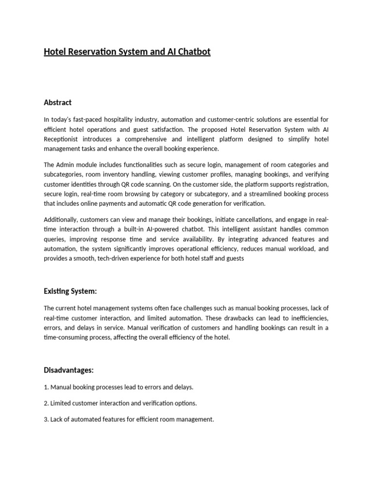 Hotel Reservation System AI | PDF | Automation | Usability
