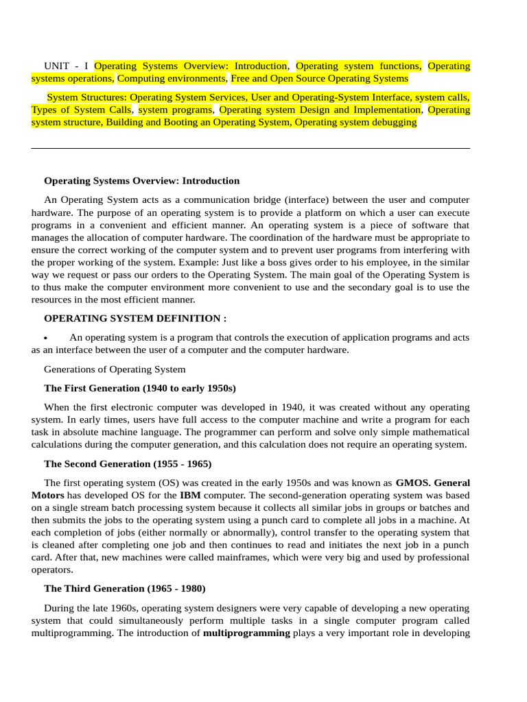 unit 1: operating system as per the jntuk r23 regulation | PDF ...