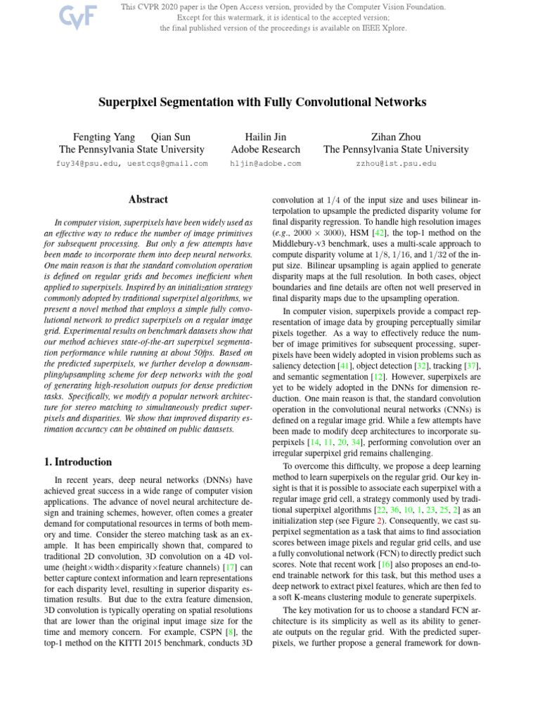 Superpixel Segmentation via FCN | PDF | Image Segmentation | Deep Learning
