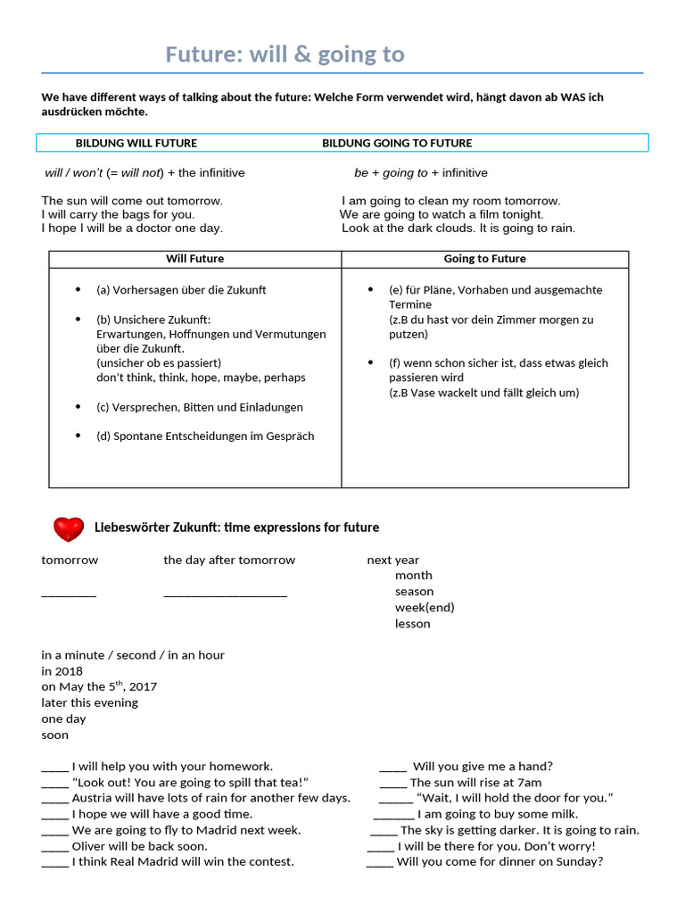 Will Going To Future Grammar Drills Grammar Guides - 95292 | PDF